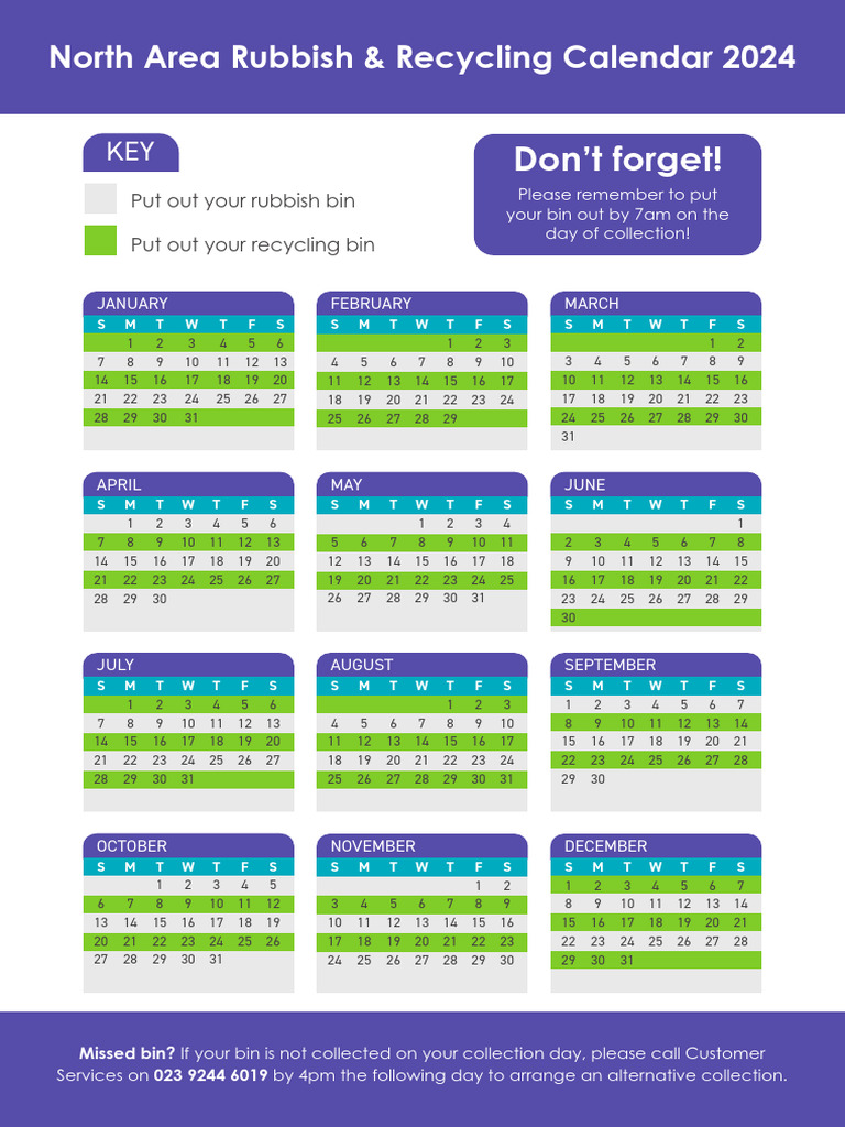 North Area Rubbish & Recycling Calendar 2024 | PDF