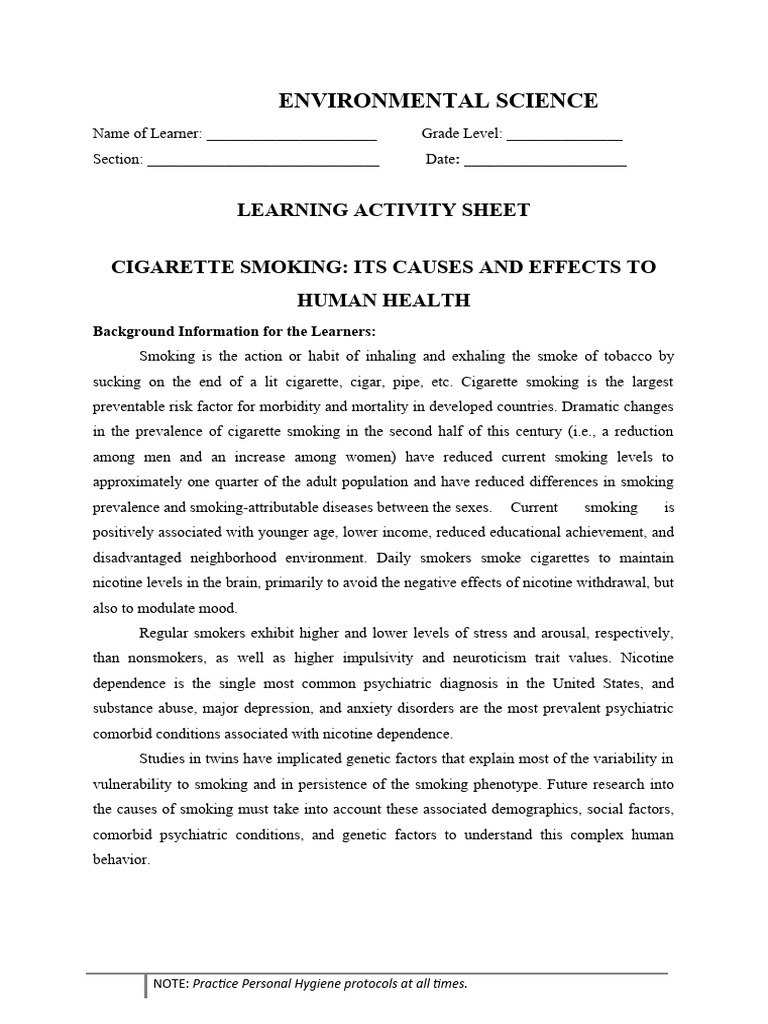 Q3 LAS 5 Cigarette Smoking Its Causes and Effects To Human Health With ...