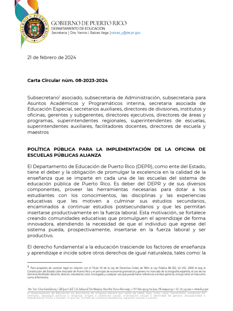 Carta Circular Num. 08-2023-2024-Firmado | PDF | Presupuesto | Escuelas Carta Circular Num. 08-2023-2024-Firmado | PDF | Presupuesto | Escuelas