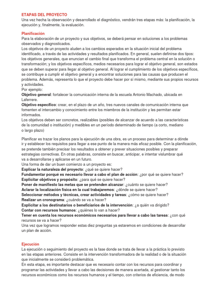 Etapas Del Proyecto | PDF