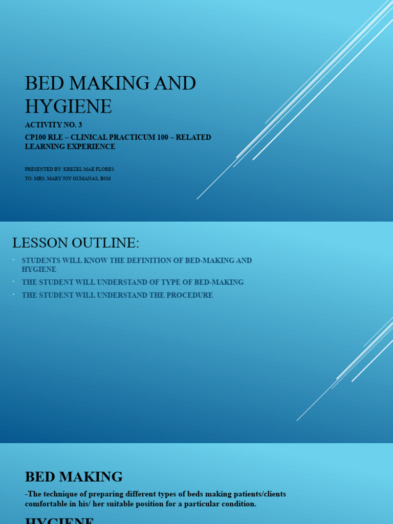 Bed Making and Hygiene Procedures Guide | PDF | Urology | Medical ...