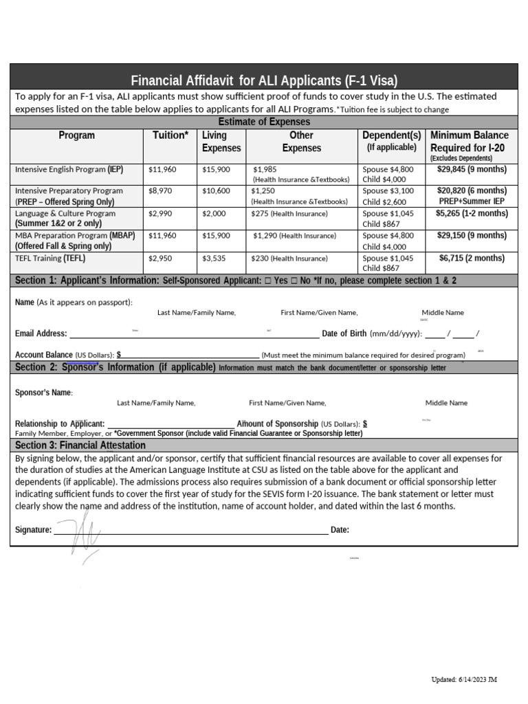 Financial Affidavit - American Language Institute - 24 | PDF
