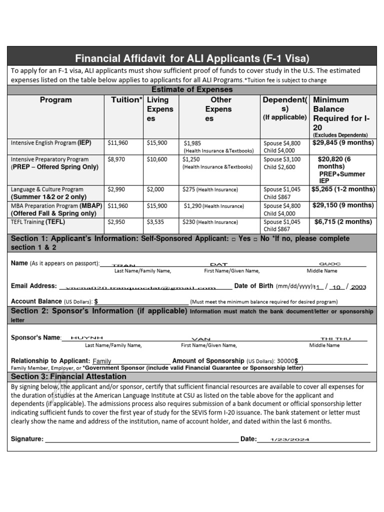 Financial Affidavit - American Language Institute - 24 | PDF | Expense ...
