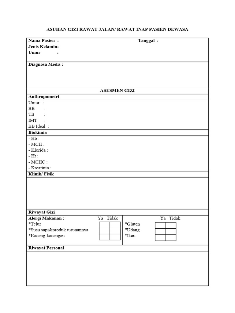 Form Asuhan Gizi Klinik | PDF
