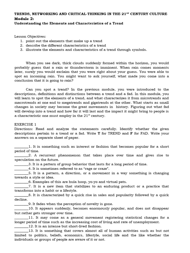 TNCT Module 2 Elements and Characteristics of Trend | PDF | Cost Of Living