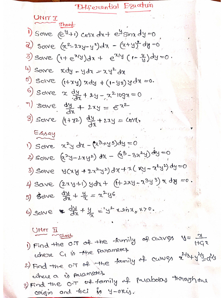 Differential Equations Important Questions | PDF