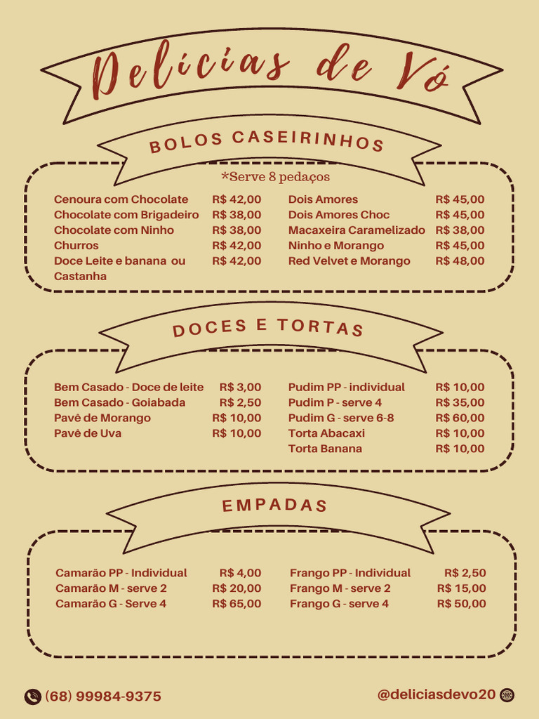 Cardápio Doceria E Confeitaria Marrom E Rosa Pdf Culinária