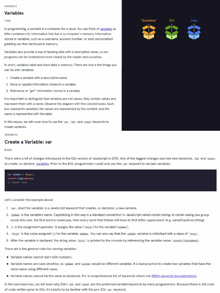 JavaScript Variables | PDF JavaScript Variables | PDF