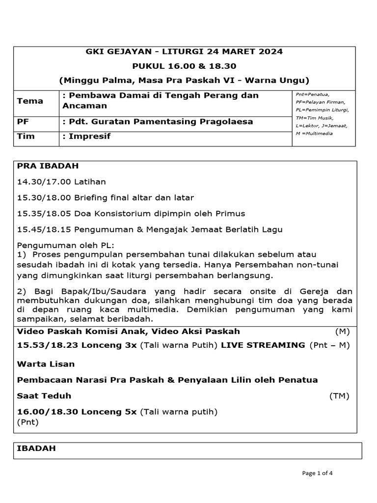 Liturgi GKI Gejayan 24 Maret 2024 | PDF