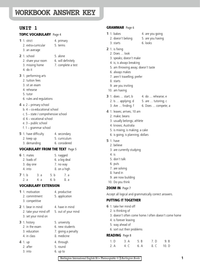 b1+ Workbook Answers | PDF