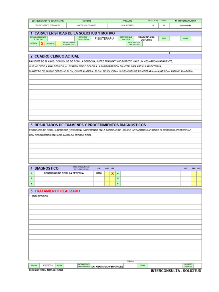 Form. 007 INTERCONSULTA 1 | PDF | Rodilla | Enfermedades y trastornos