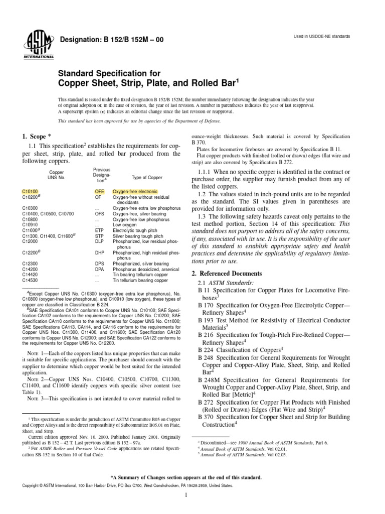 Astm B152 B152M | Download Free PDF | Rolling (Metalworking) | Sheet Metal