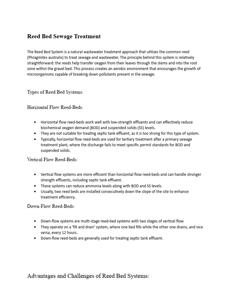Reed Bed Sewage Treatment: Types of Reed Bed Systems: Horizontal Flow ...