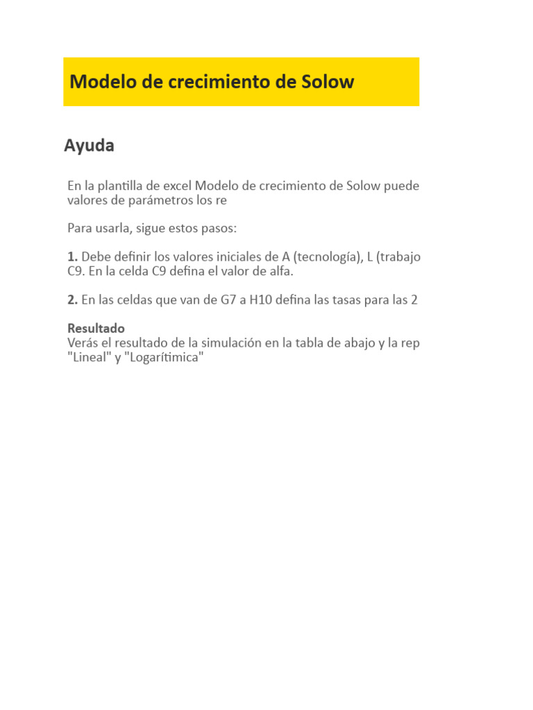 Planilla de Excel de Modelo de Crecimiento de Solow | PDF