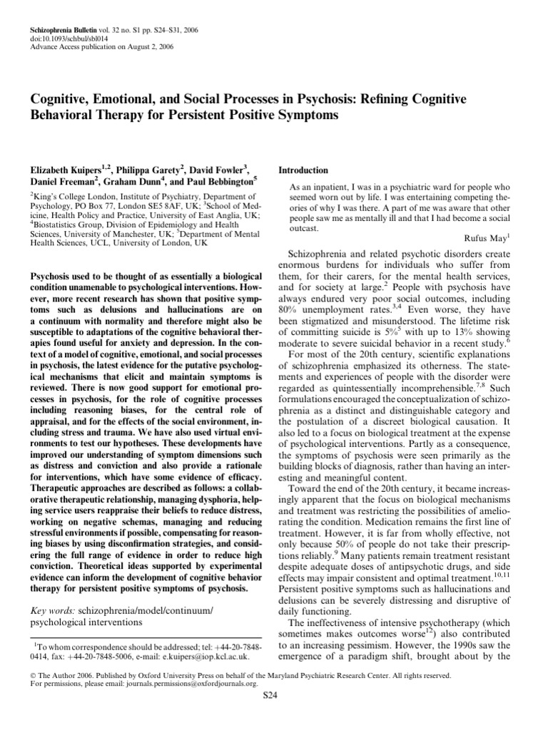 Cognitive Emotional and Social Processes in Psychosis | PDF | Psychosis ...