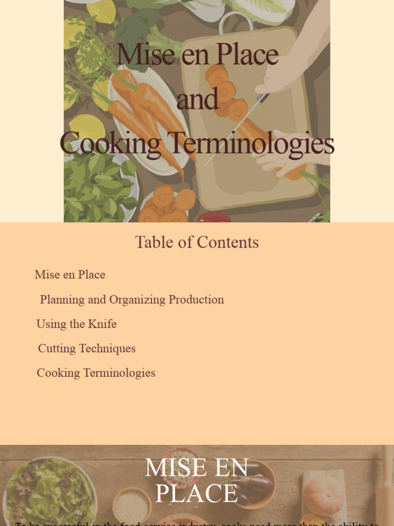 Mise en Place Cooking Terms Report | PDF | Knife | Blade