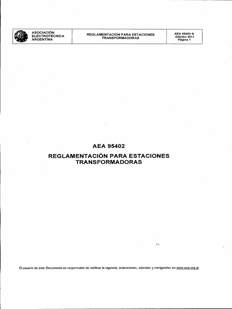 AEA 95402.2011 Reglamento Estaciones Transformadoras | PDF | Cableado eléctrico | Regulación