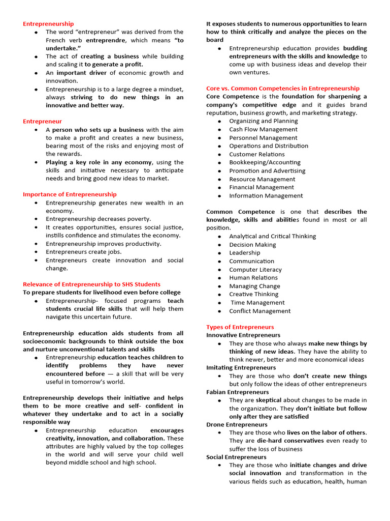 Entrep Mod 1 Reviewer | PDF | Entrepreneurship | Business