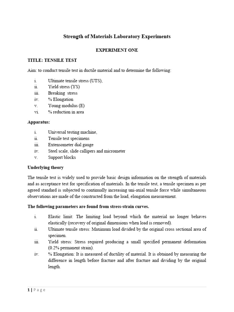 Strength of Materials Laboratory Experiments | PDF | Ductility ...