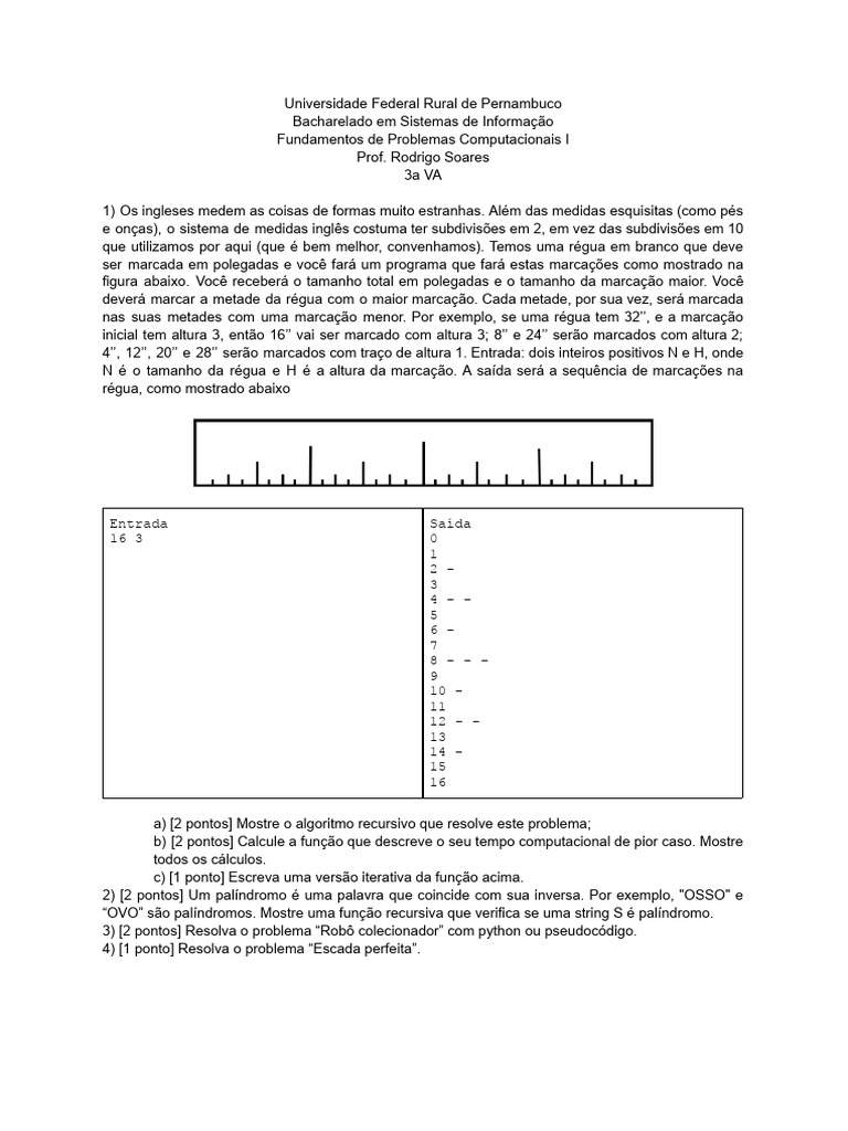 Prova 3a VA - FPC1 | PDF | Recursão | Matemática aplicada
