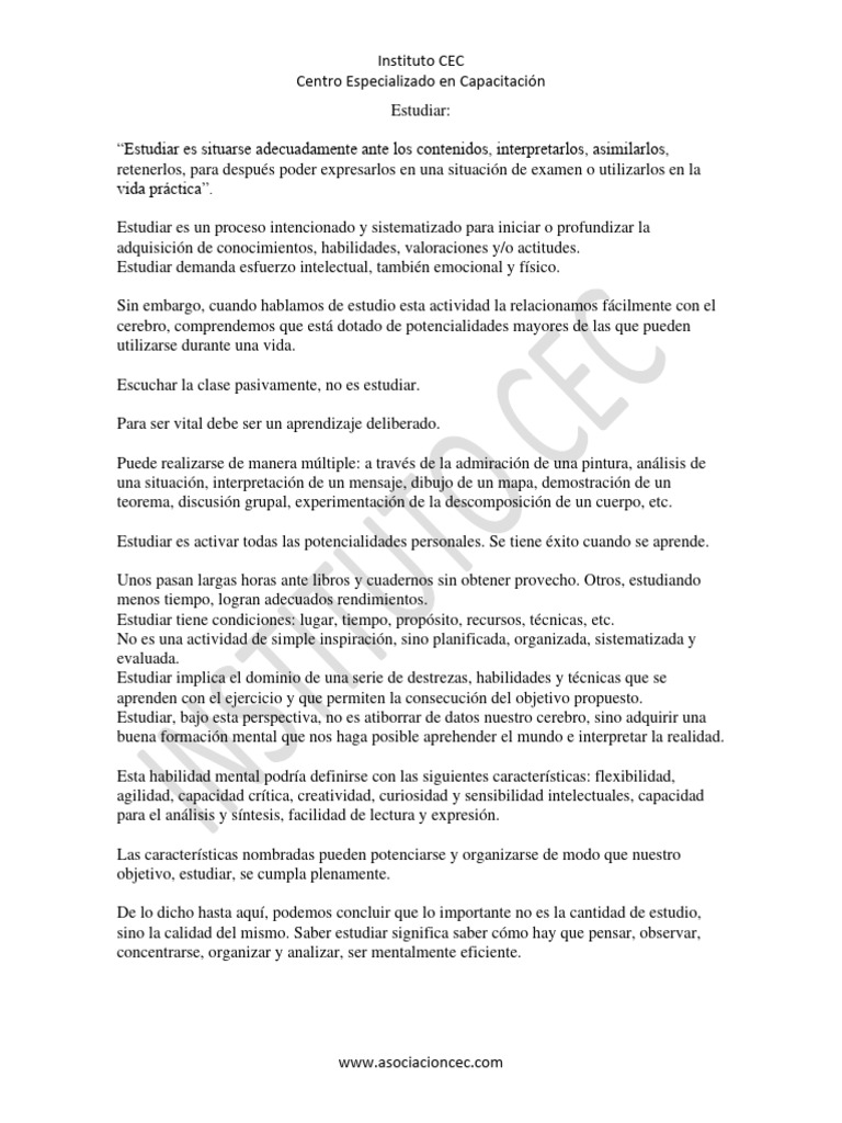 Como Estudiar CEC | PDF | Aprendizaje | Maestros