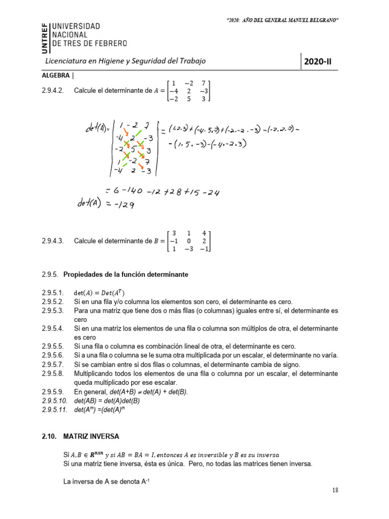 CGC - ALGEBRA 2020-II 2. MATRICES. en Clase 3 | PDF