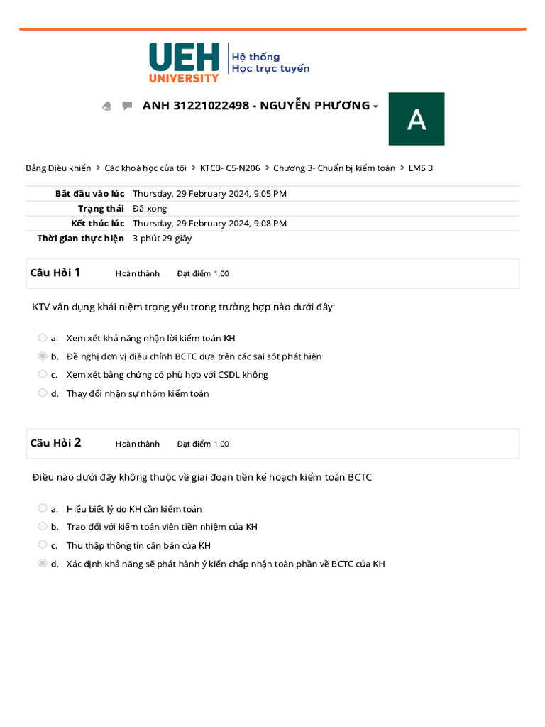 UEH LMS 3 kiểm toán căn bản 10đ | PDF
