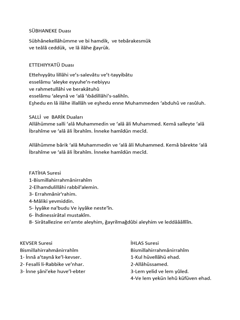SÜBHANEKE Duası | PDF