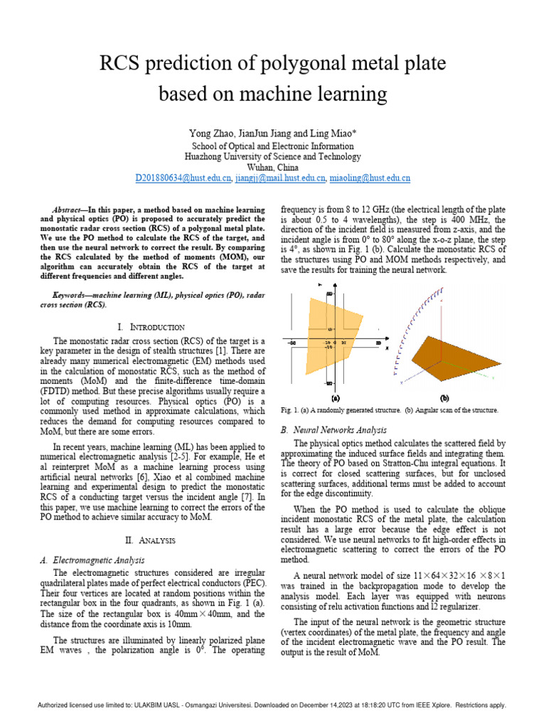RCS Prediction of Polygonal Metal Plate Based On Machine Learning | PDF ...