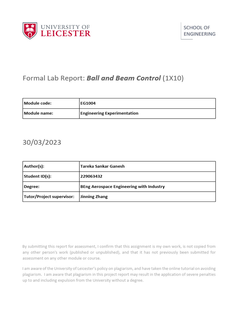 Ball and Beam Control Lab Report Sem 2 | PDF | Control Theory | Feedback