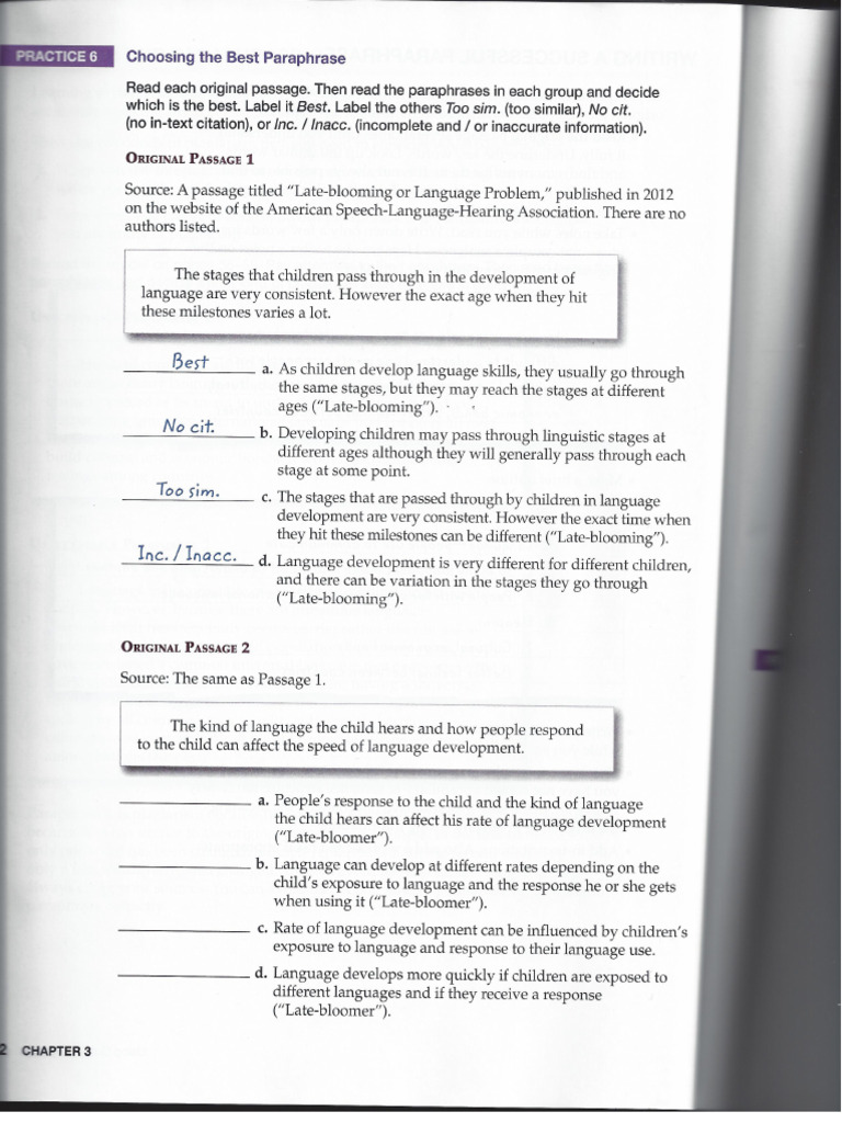 21a Choosing The Best Paraphrase Worksheet | PDF