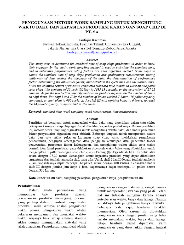 Penggunaan Metode Work Sampling PENGGUNA | PDF