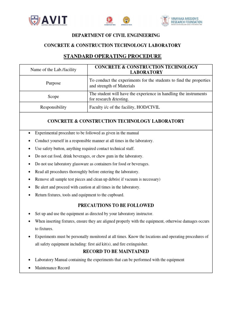 Standard Operating Procedure: Department of Civil Engineering Concrete ...