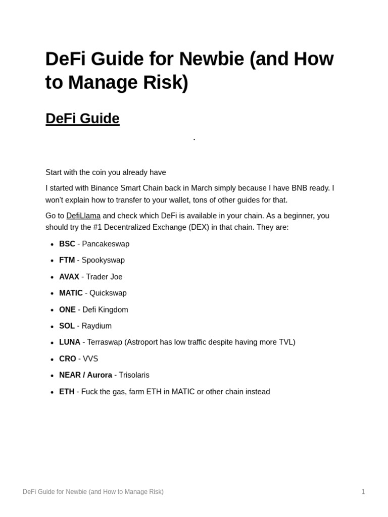 DeFi Guide For Newbie (And How To Manage Risk) | PDF | Applications Of ...