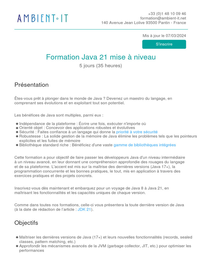 Annexe 1 Fiche Descriptive Java | PDF | Java (Langage de programmation ...