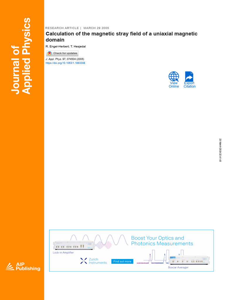 Calculation of the magnetic stray field of a uniaxial magnetic domain ...