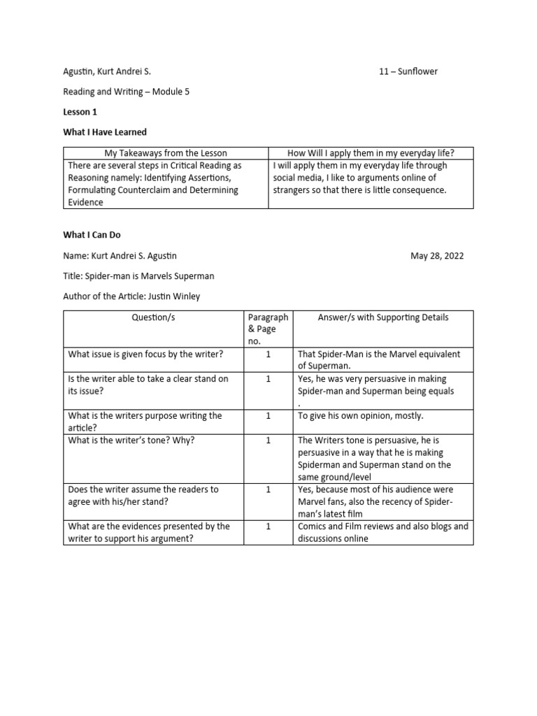 Agustin RWS Mod 5 | PDF | General Fiction | Language Arts & Discipline
