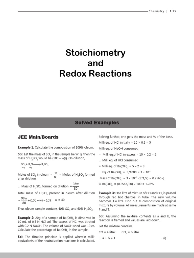 Stoicchiomentry and Redox Reactions Question | PDF | Redox | Atoms