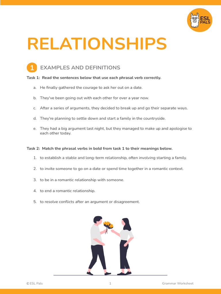 Phrasal Verbs in Relationships: ESL Worksheet | PDF | Grammatical Tense