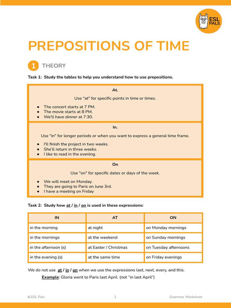 (SV) Prepositions of Time | PDF | Workweek And Weekend