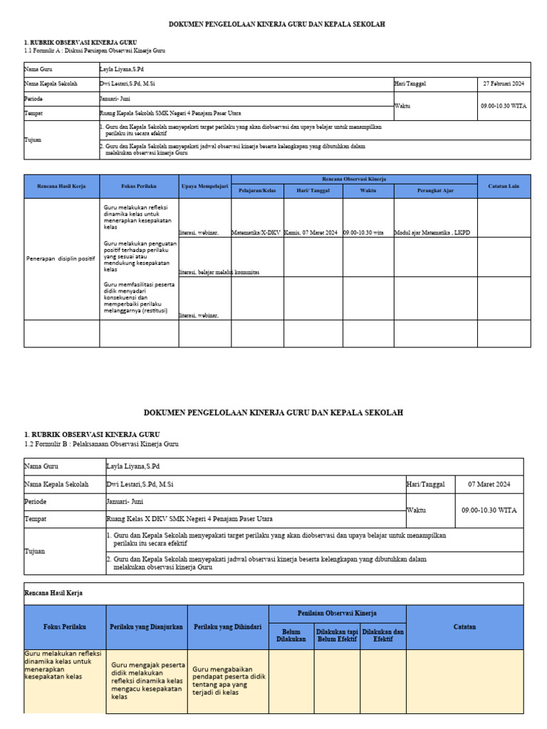 Form Observasi Guru PMM SMK 4 PPU-LAYLA | PDF | Karier & Perkembangan