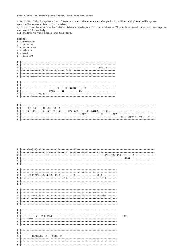 Less I Know The Better TABS | PDF | Musical Notation | Musical Compositions Less I Know The Better TABS | PDF | Musical Notation | Musical Compositions