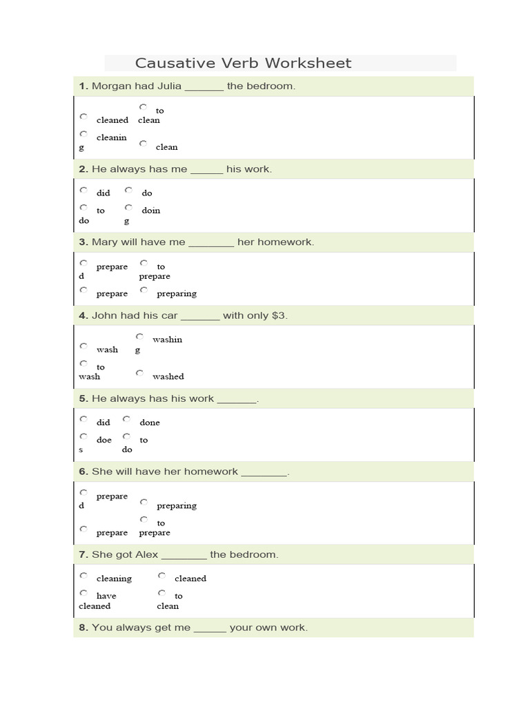 Causative Verb Worksheet | PDF