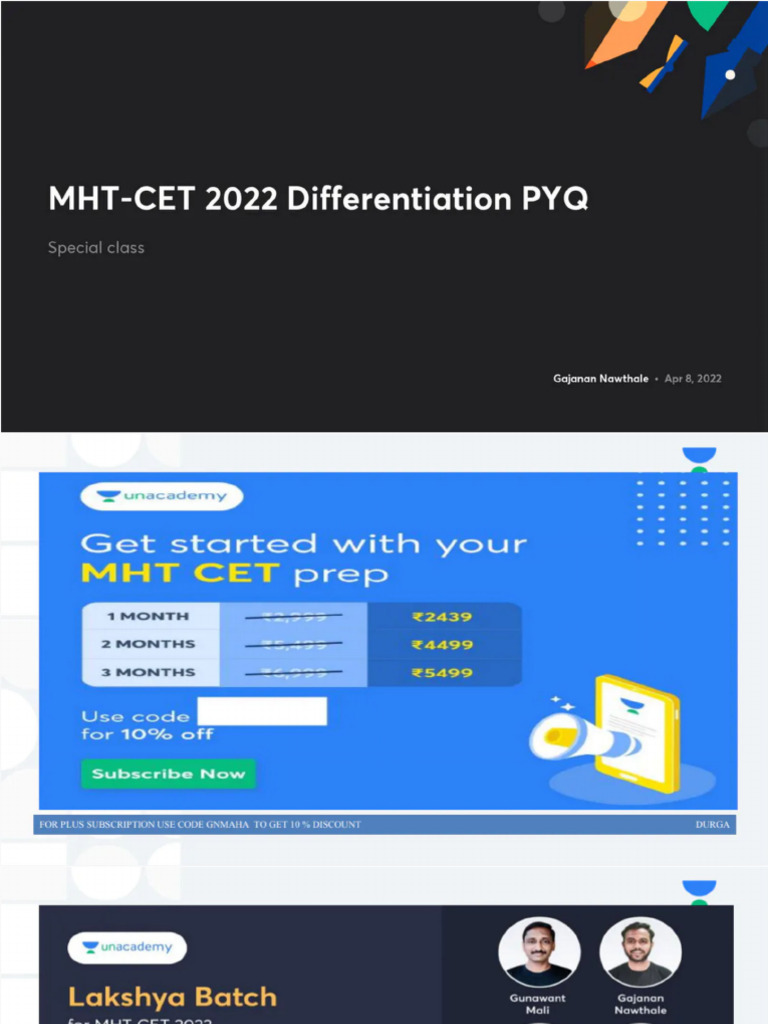 MHTCET 2022 Differentiation PYQ No Anno | PDF