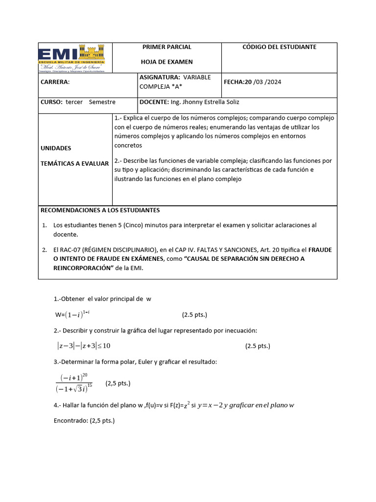 Examen Variable Compleja 2024 | PDF