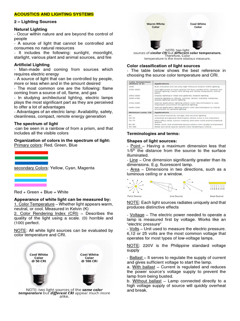 Acoustics and Lighting Systems | PDF | Fluorescent Lamp | Incandescent Light Bulb