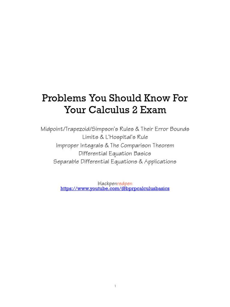Problems You Should Know For Your Calculus 2 Exam | PDF | Equations ...