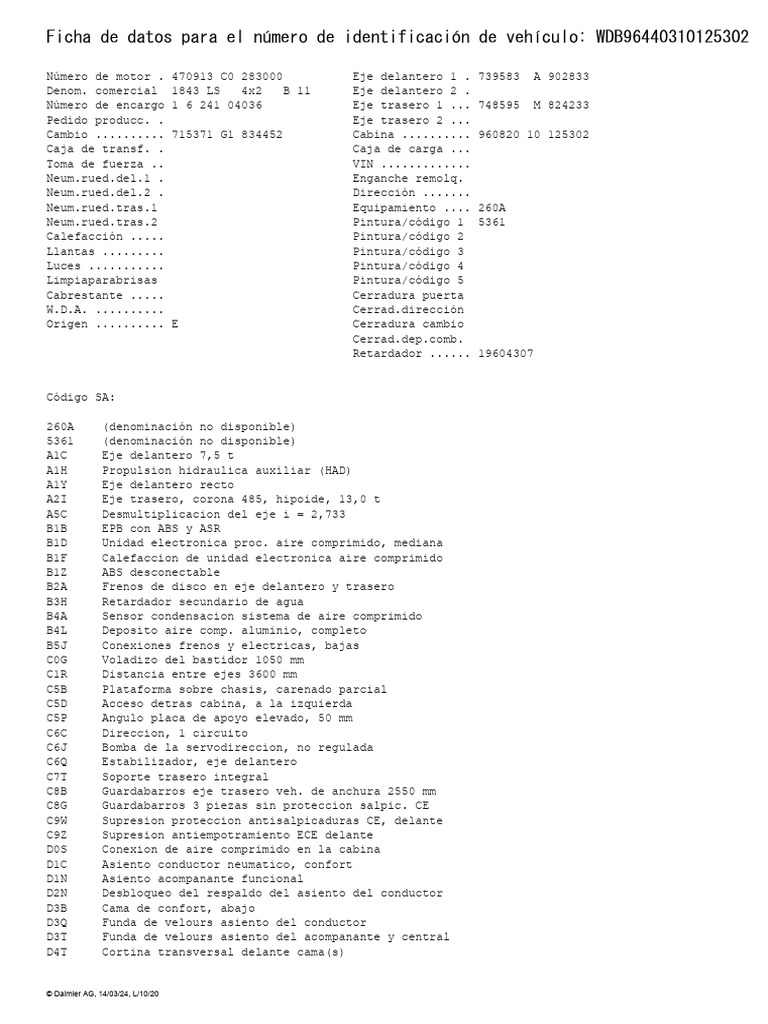 Ficha de Datos para El Número de Identificación de Vehículo ...