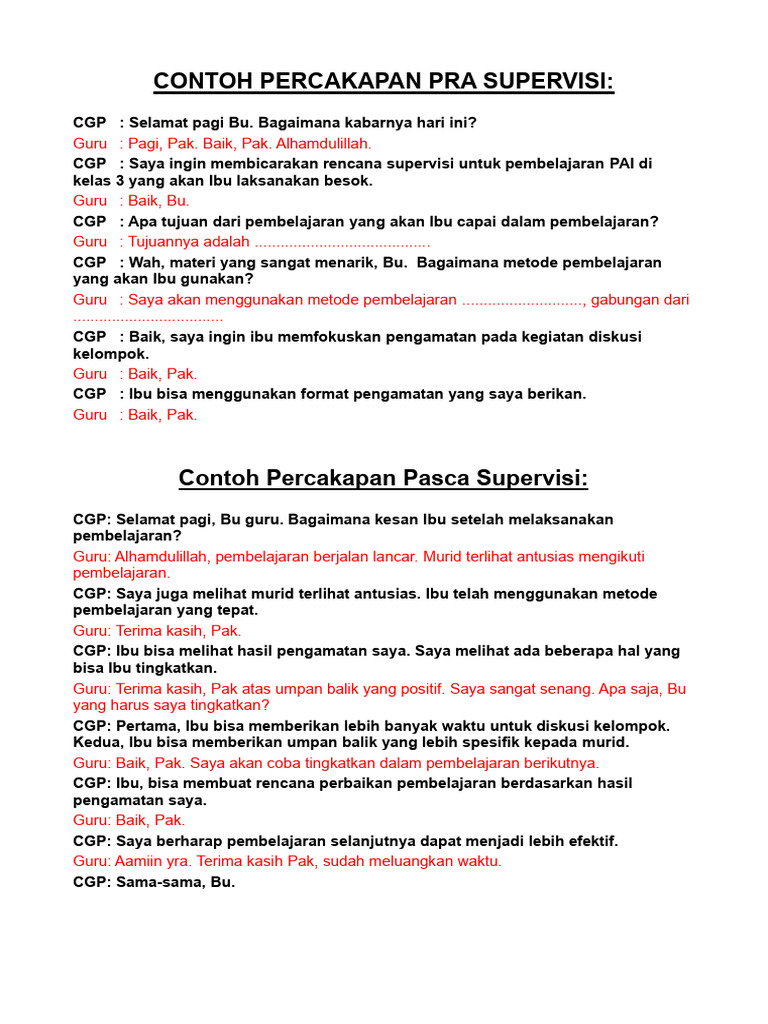 Contoh Percakapan Pra Supervisi | PDF