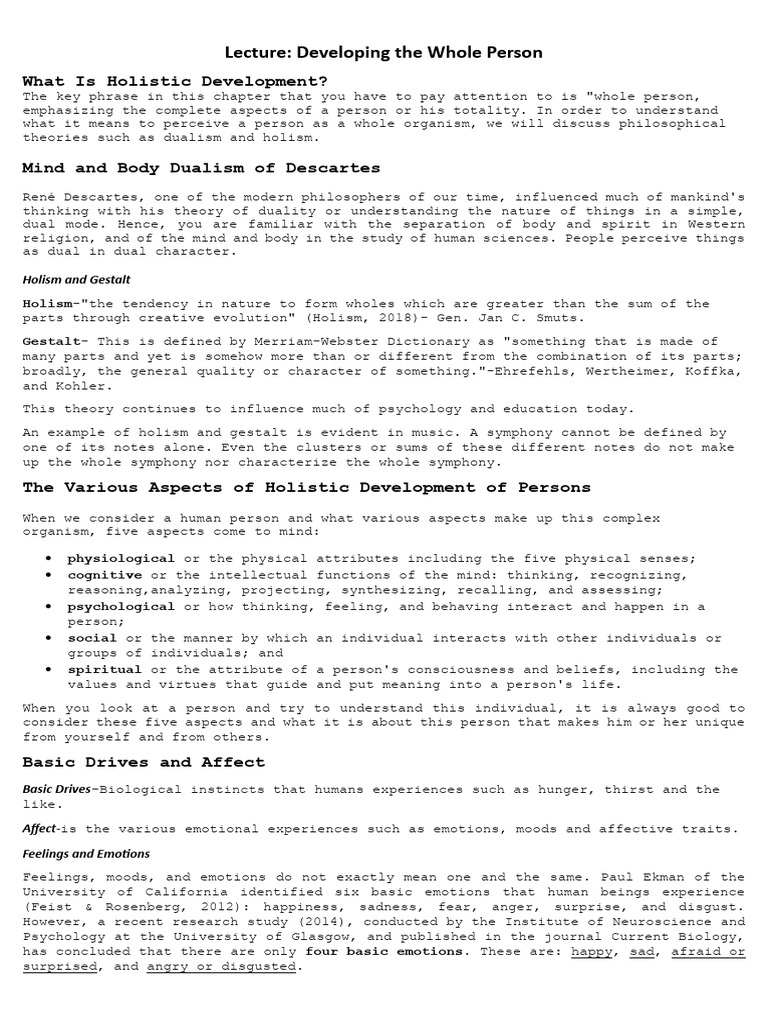 Developing The Whole Person - LECTURE | PDF